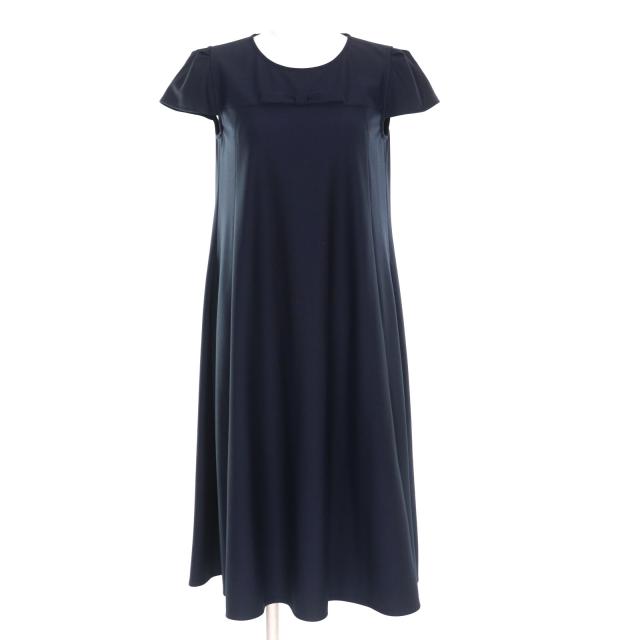 未使用品◇Rene ルネ 5037260 フロントリボン付 フレンチスリーブ Aライン ストレッチ ワンピース ネイビー 34 日本製 正規品 レディース