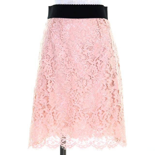 未使用品◇DOLCE&GABBANA ドルチェ＆ガッバーナ F4AH4T カットワークレース ひざ丈 スカート ピンク 38 イタリア製 正規品 レディース