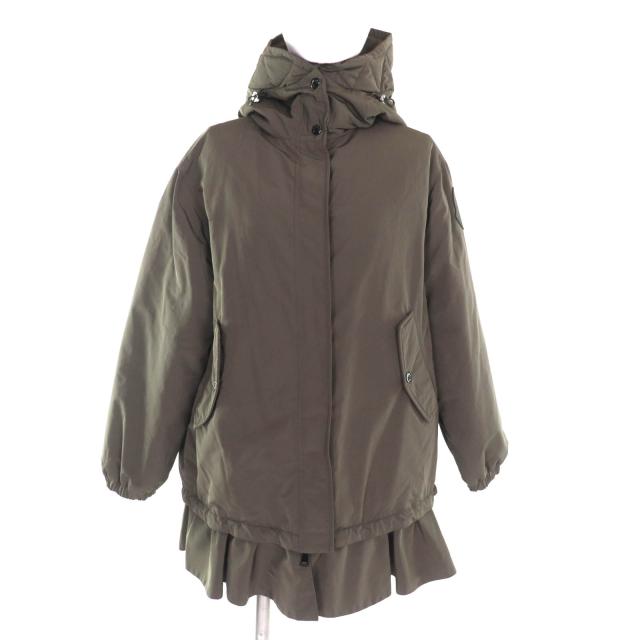 美品★MONCLER モンクレール 20-21AW IRUS フード・デカロゴワッペン付 裾フリル 比翼仕立て ダウンジャケット カーキ 00 正規品