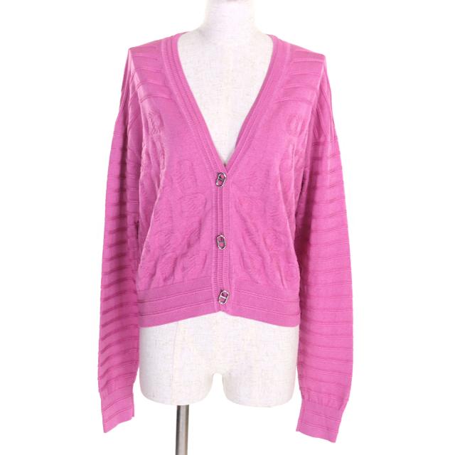 極美品○HERMES エルメス 2023年製 3E2706D3 シルク コットン シェーヌダンクル Vネック カーディガン ピンク 36 伊製 レディース