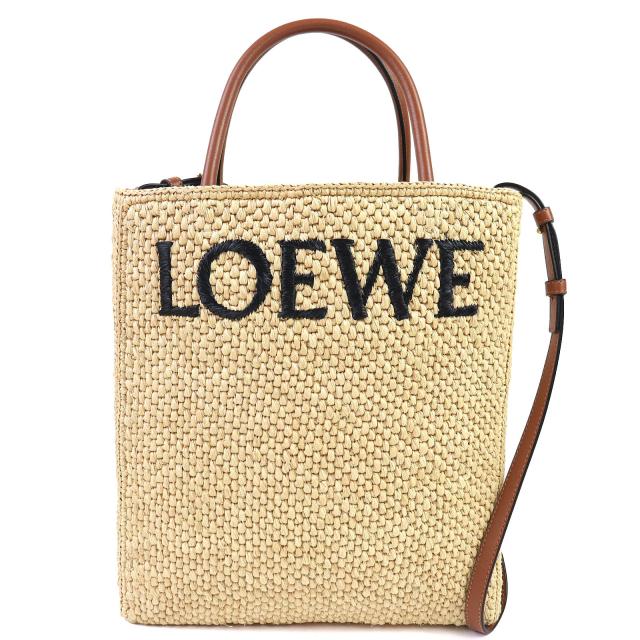 美品△LOEWE ロエベ A563R18X02 スタンダード A4 ラフィア レザー使い ロゴ 2WAY カゴバック ショルダーバック トートバッグ ナチュラル