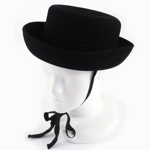 極美品◇CHANEL シャネル 20S ラビットヘアー ココマーク金具・リボン付き ポーラー ハット 帽子 ブラック M 箱付き ドイツ製 レディース