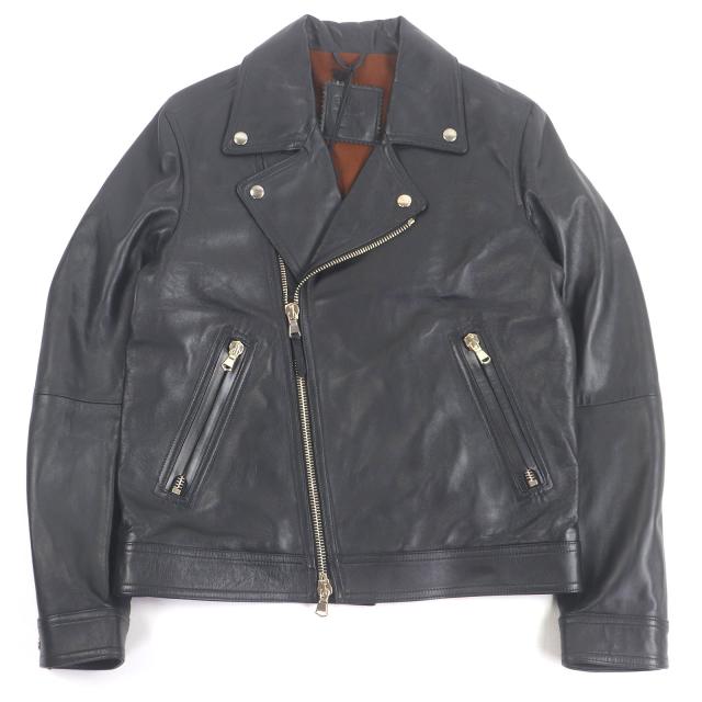 極美品□EMMETI エンメティ 8752-27 GABRUELE BR 羊革 ナッパレザー ダブルライダース レザージャケット ブラック 46 イタリア製 正規品