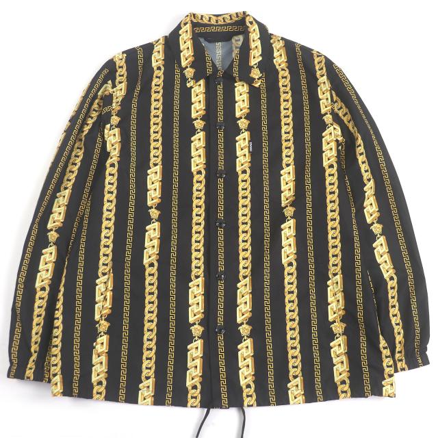 極美品□VERSACE ヴェルサーチ 2021年製 メデューサ チェーン 総柄 薄手 ブルゾン コーチジャケット ブラック 46 イタリア製 メンズ