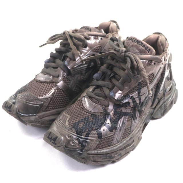 美品▼BALENCIAGA バレンシアガ 677403 RUNNER ランナー ファブリック USED加工 スニーカー ブラウンカーキ 41 (27cm) イタリア製 メンズ