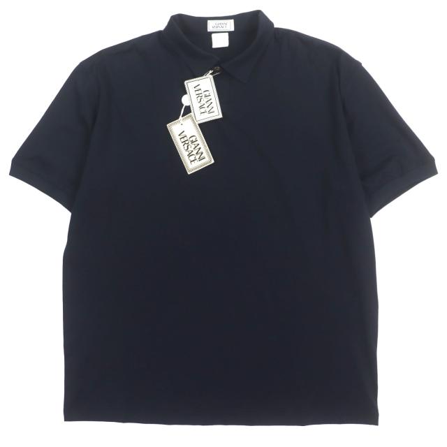 未使用品▼Gianni Versace ジャンニヴェルサーチ ヴィンテージ メデューサボタン ショートスリーブ 半袖ポロシャツ ネイビー 48 M メンズ