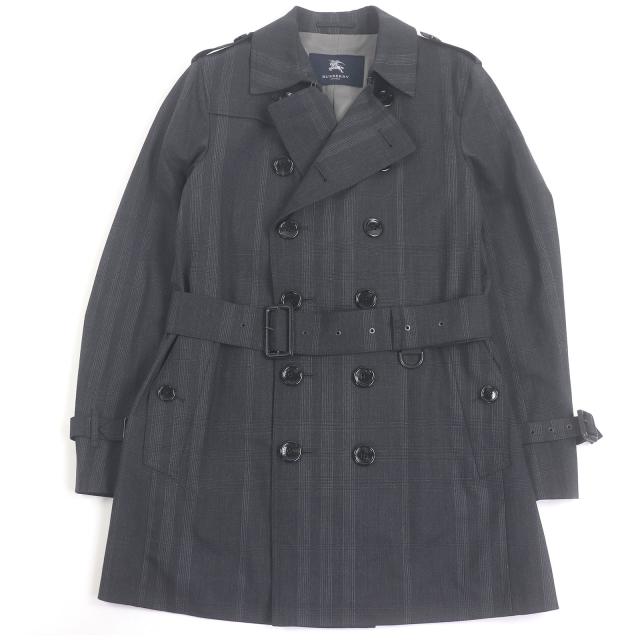 極美品□BURBERRY LONDON バーバリーロンドン チェック柄 ダブルブレスト トレンチコート スプリングコート チャコール LL 日本製 正規品