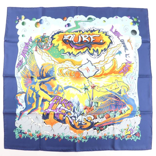 未使用品☆HERMES エルメス カレジェアン カレ90 シルク100％ THE ALFEE AUBE LIBRE COMME L’ANGE 夜明け 25周年記念 希少 スカーフ