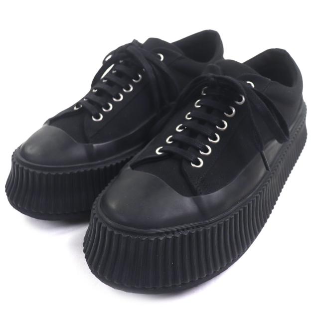 極美品▼JIL SANDER ジルサンダー JS38133A 15100 キャンバス チャンキーソール ローカットスニーカー ブラック 39 スペイン製 メンズ