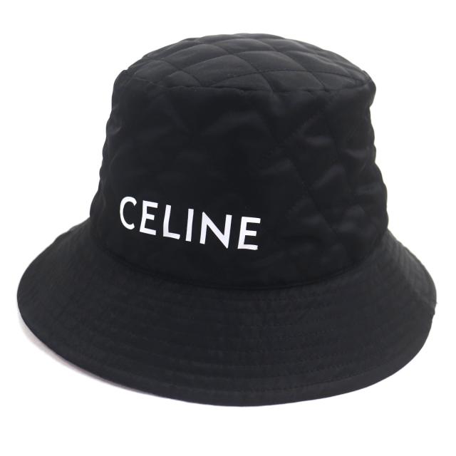 極美品▼CELINE セリーヌ 2AUB0930C ロゴプリント キルティング 中綿入り 帽子 バケットハット ブラック オレンジ M 仏製 正規品 メンズ