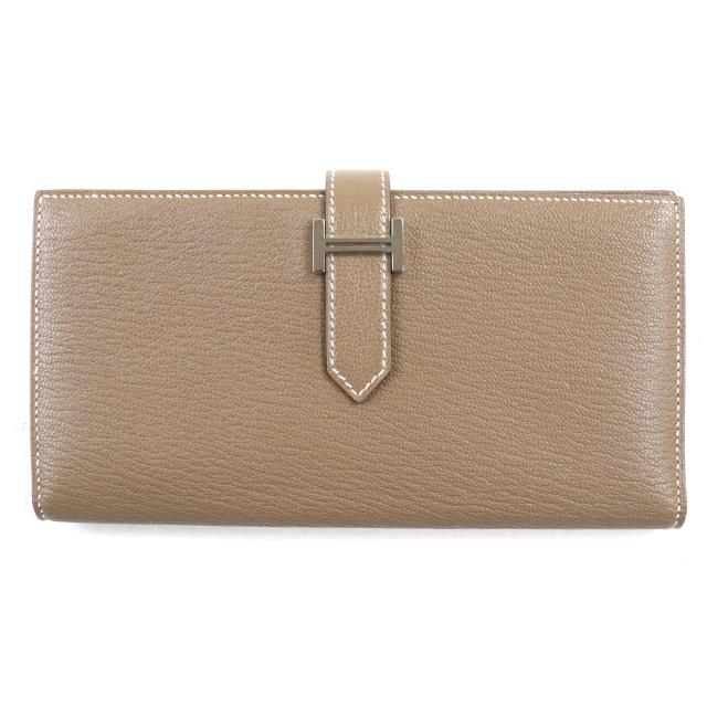 極美品◇HERMES エルメス ベアンスフレ シェーブル エトゥープ Hロゴ シルバー金具 長財布 ロングウォレット B刻印 箱付 仏製 レディース