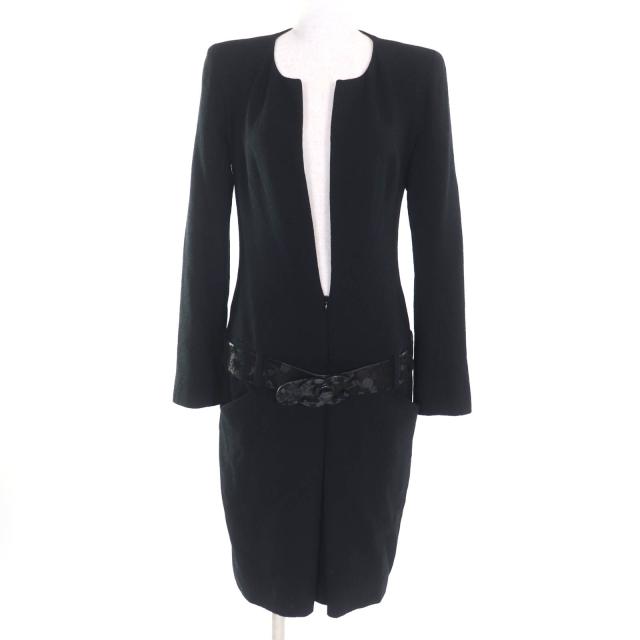 美品★CHANEL シャネル 裏地シルク100％ BIGココマークバックルベルト付 長袖 ウール ワンピース ブラック 38 フランス製 レディース