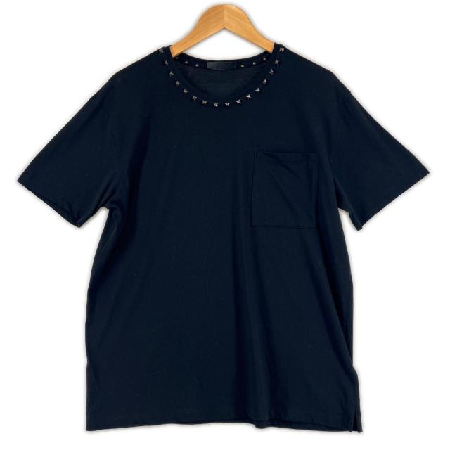 美品▲VALENTINO ヴァレンティノ A3701454 コットン100％ ロックスタッズ付き 半袖Ｔシャツ ブラック M イタリア製 正規品　メンズ