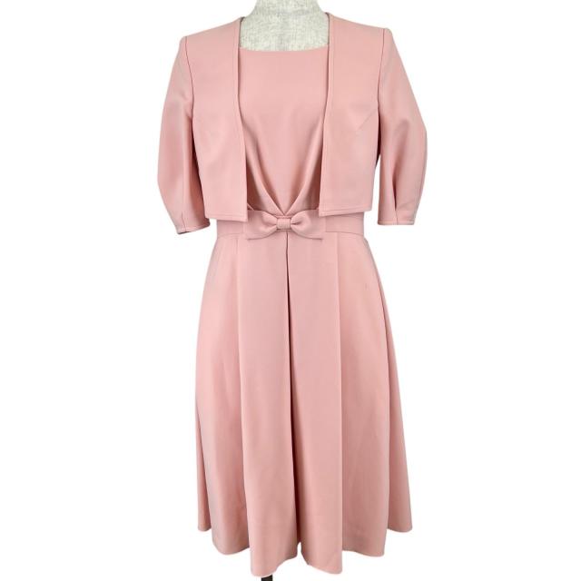 極美品▲Rene ルネ リボンデザイン フレアワンピース ボレロ セットアップ スーツ セレモニー ピンク 36 日本製 正規品 レディース