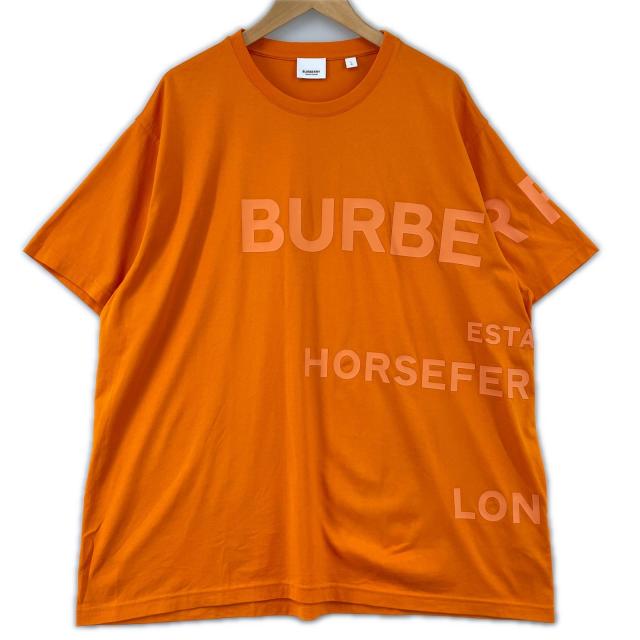 極美品▲BURBERRY バーバリー 8040692 コットン100％ ホースフェリープリント 半袖Ｔシャツ オレンジ L イングランド製 正規品 メンズ