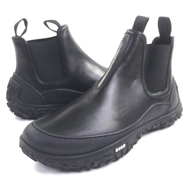 極美品▼DIOR ディオール オム B28 レザー ロゴ付き ハイトップスニーカー サイドゴア ショートブーツ ブラック 41 イタリア製 メンズ