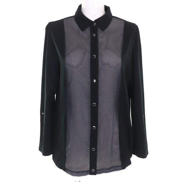 極美品△LEONARD SPORT レオナールスポーツ コットン ロゴスナップボタン 袖ロールアップ 長袖シャツ ブラック 40 日本製 正規品