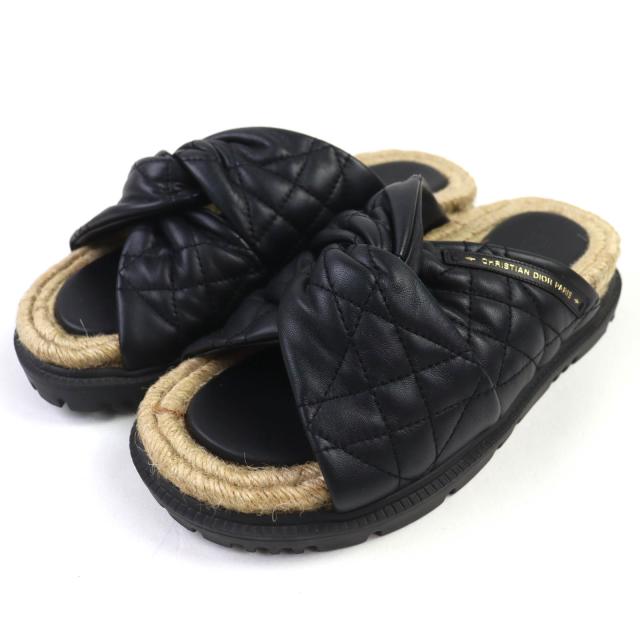 美品△Christian Dior クリスチャンディオール KDQ705CQL DTWIST カナージュ キルティングカーフ エスパドリーユ ミュール サンダル 35.5