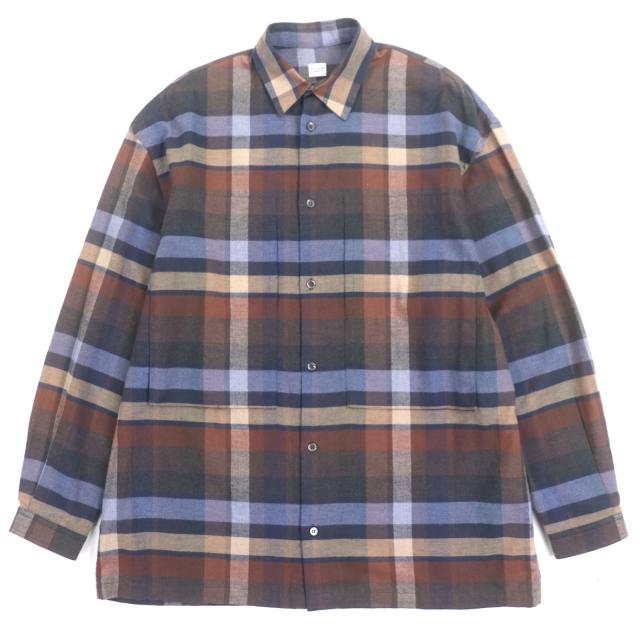 極美品▼E.TAUTZ イートウツ LINEMAN SHIRT NV コットン100% チェック柄 ロングスリーブ 長袖シャツ ブラウン ネイビー XS 正規品 メンズ