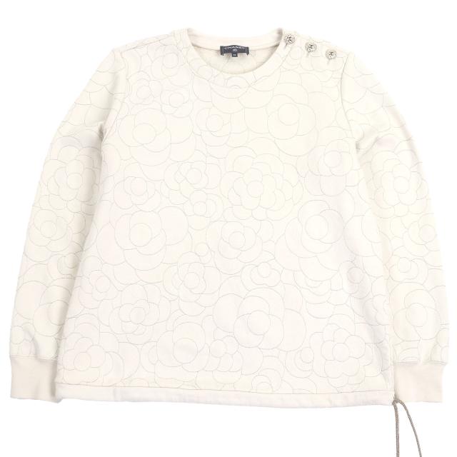 極美品□CHANEL シャネル P59465 ココマークボタン カメリアステッチ 希少サイズ スウェットシャツ ベージュ 46 イタリア製 メンズ