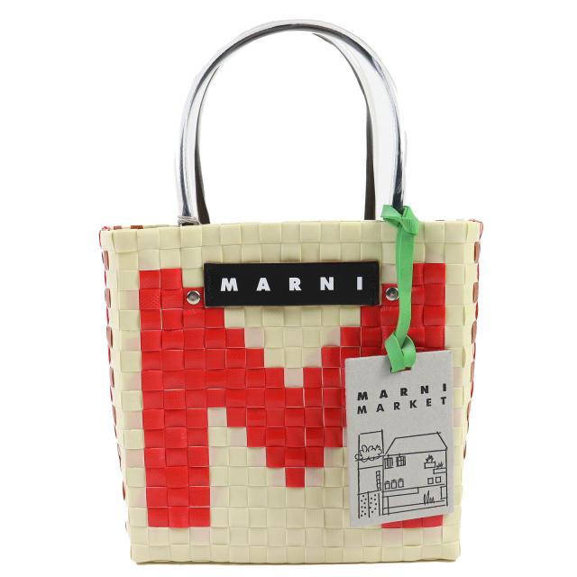 未使用品△MARNI マルニ SHMH0063JN ミニバスケットバッグ かごバッグ ハンドバッグ アイボリー レッド 保存袋付き レディース