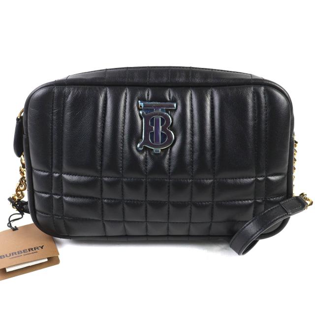 未使用品△BURBERRY バーバリー 80608941 スモール ローラカメラバッグ レザー TBロゴ チェーン ショルダーバッグ ブラック ゴールド金具