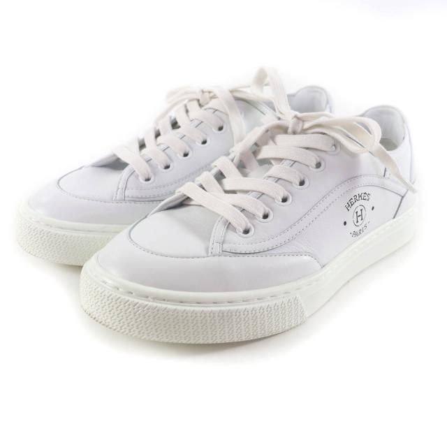 美品★HERMES エルメス ゲット ロゴデザイン レースアップ レザー スニーカー ホワイト 35.5 箱・保存袋付き イタリア製 レディース