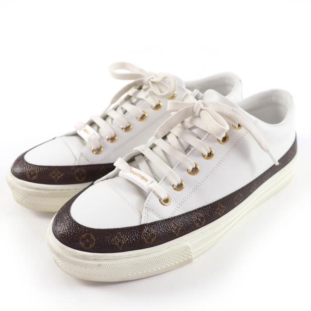 美品☆LOUIS VUITTON ルイヴィトン ステラー・ライン モノグラム レースアップ レザー ローカットスニーカー ホワイト 36 レディース