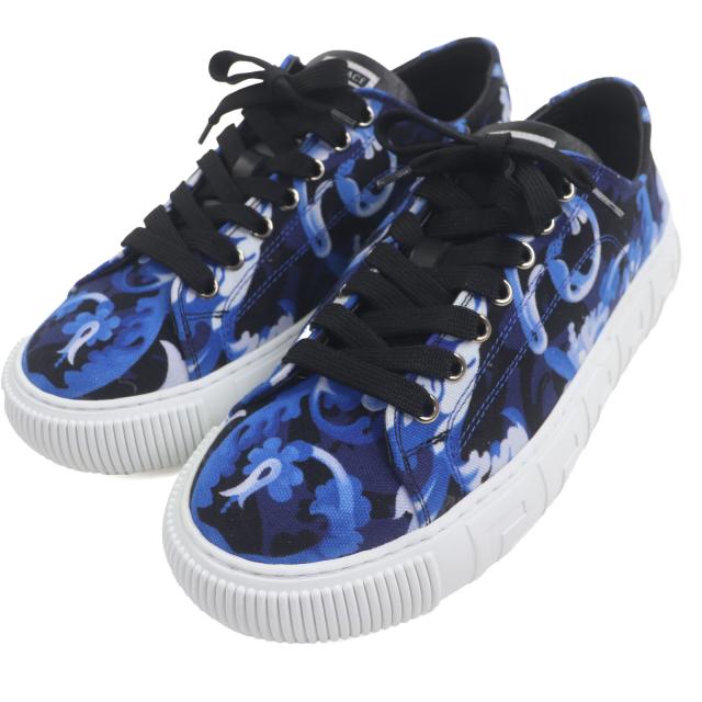 未使用品▼VERSACE ヴェルサーチ バロッコ グレカ キャンバス レースアップ ローカットスニーカー ブルー 39 箱・保存袋付き 伊製 メンズ