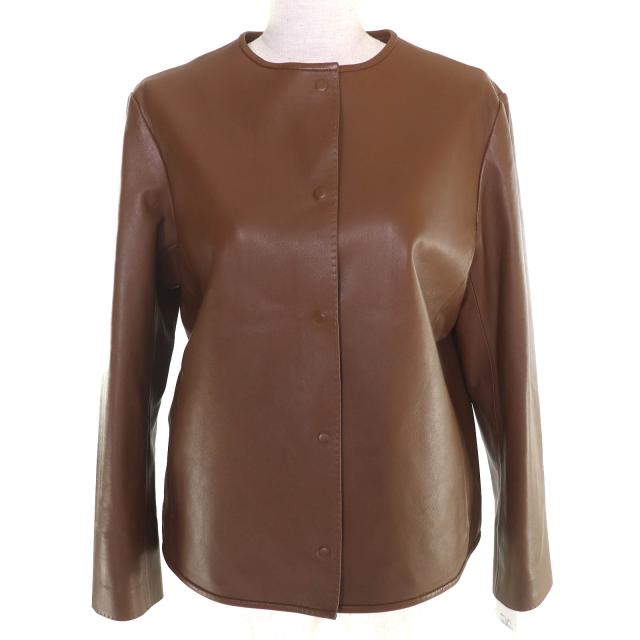未使用品△MACKINTOSH LONDON マッキントッシュ ロンドン ラムレザー ノーカラージャケット シンプル ブラウン 38 正規品 レディース