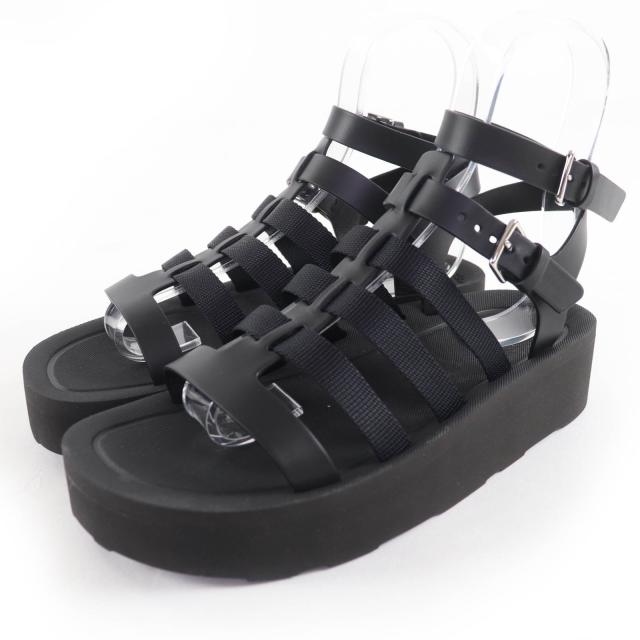 未使用品☆HERMES エルメス ジュピター レザー使い グラディエーター サンダル ブラック 37 保存袋付き イタリア製 レディース