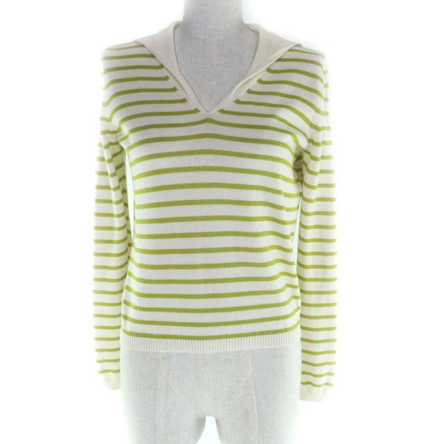 美品★Christian Dior クリスチャンディオール 144S49AM603 シルク混 ロゴデザイン ボーダー 長袖 セーラーカラー ニット 38 正規品