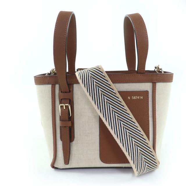 極美品☆Valextra ヴァレクストラ WBSF0086733 キャンバス レザー マイクロ バケットバッグ 2WAYハンドバッグ ショルダーバッグ 伊製