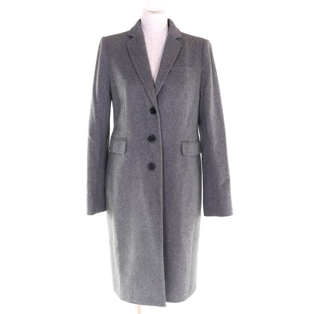 極美品△Aquascutum アクアスキュータム ウール カシミヤ 裏地ロゴ総柄 シングル チェスターコート グレー 8 日本製 正規品 レディース