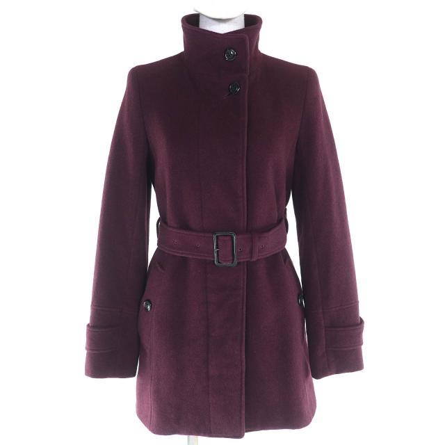 美品△BURBERRY LONDON バーバリーロンドン アンゴラ ウール 裏地チェック柄 ロゴボタン ベルト付き スタンドカラーコート 38 正規品