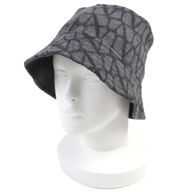 極美品△Valentino ヴァレンチノ 2024年製 5W2HGA65MPF カシミヤ・シルク混 イコノグラフ ウールバケットハット 帽子 グレー 56 正規品