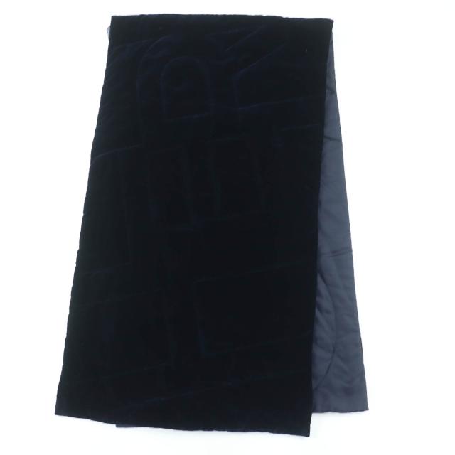 極美品☆HERMES エルメス シルク100％ ロゴキルティング 中綿入り 大判 ショール マフラー ネイビー フランス製 レディース