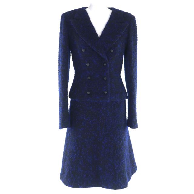 美品◇CHANEL シャネル ヴィンテージ 02A P20280 ココマーク・ふくろうボタン付 モヘア混 セットアップ 40 フランス製 正規品 レディース