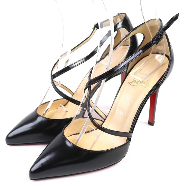 未使用品△Christian Louboutin クリスチャンルブタン CROSSPIGA 100 JAZZ レザー ポインテッドトゥ パンプス ブラック 35 箱・保存袋付
