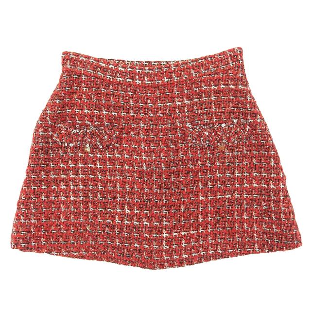極美品◇VALENTINO ヴァレンティノ VB3RA769677 ウール スパンコール・ロックスタッズ付き ツイード スカート ショートパンツ 赤 38 伊製