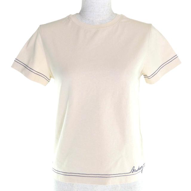 未使用品△BURBERRY バーバリー 8090641 コットン100% ロゴ刺繍 ステッチデザイン クルーネック 半袖Ｔシャツ ベージュ ブルー XS 正規品