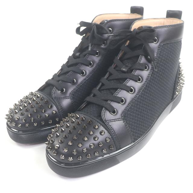 未使用品□Christian Louboutin クリスチャンルブタン LOU SPIKES 2 FLAT スパイクスタッズ ハイカットスニーカー ブラック 44.5　伊製