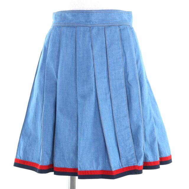 美品◇MONCLER モンクレール D10932561500 GONNA コットン100％ サイドジップ 裾ライン プリーツスカート インディゴブルー 38 正規品