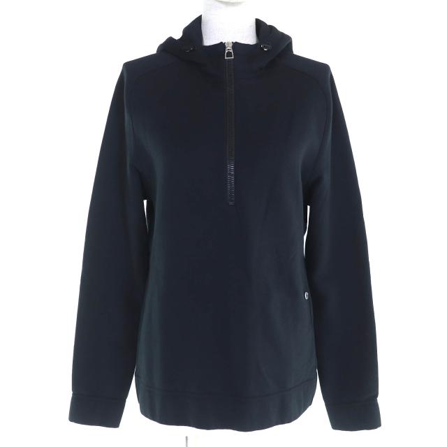 極美品△HERMES エルメス コットン100％ セリエボタン ハーフジップ プルオーバー パーカー ブラック S フランス製 正規品 レディース