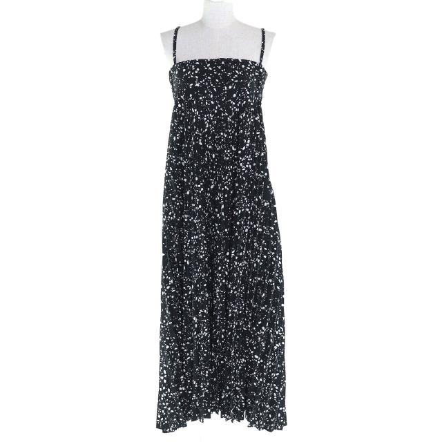 極美品△HYKE ハイク 23SS 231-16172 PEBBLE PRINTED MAXI DRESS 総柄 プリーツ マキシ丈 キャミワンピース ブラック ホワイト 1 正規品