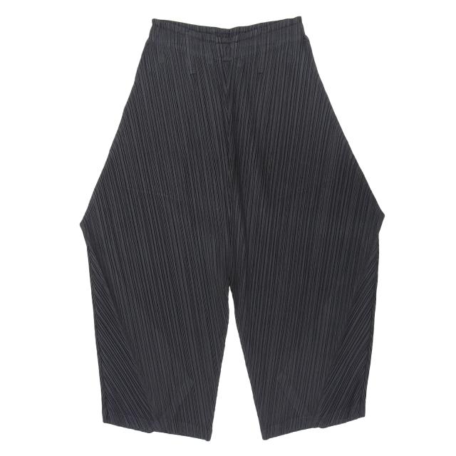 極美品▲PLEATS PLEASE プリーツプリーズ イッセイミヤケ PP93-JF432 変形デザイン ワイド パンツ ブラック 3 日本製 正規品 レディース
