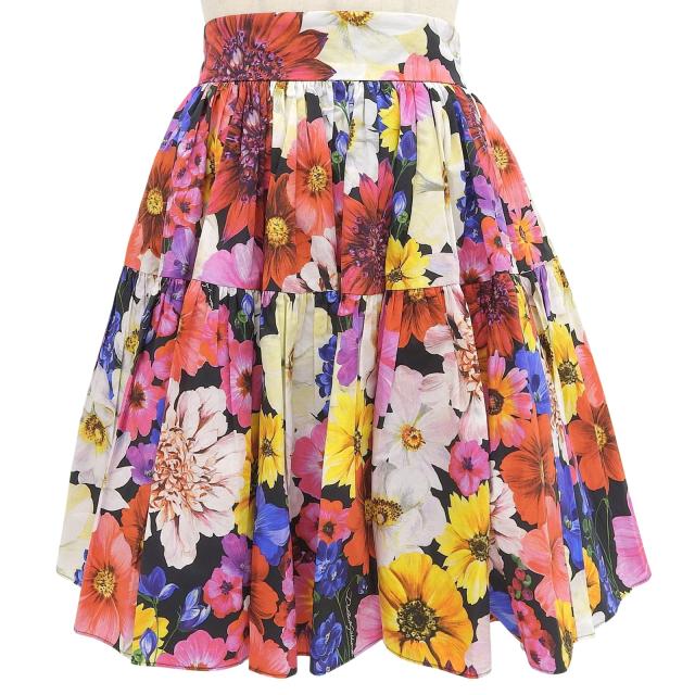 極美品▲DOLCE&GABBANA ドルチェ＆ガッバーナ F4CB1T/HS5L8 コットン100％ フラワープリント 総柄 フレア スカート マルチ 40 正規品