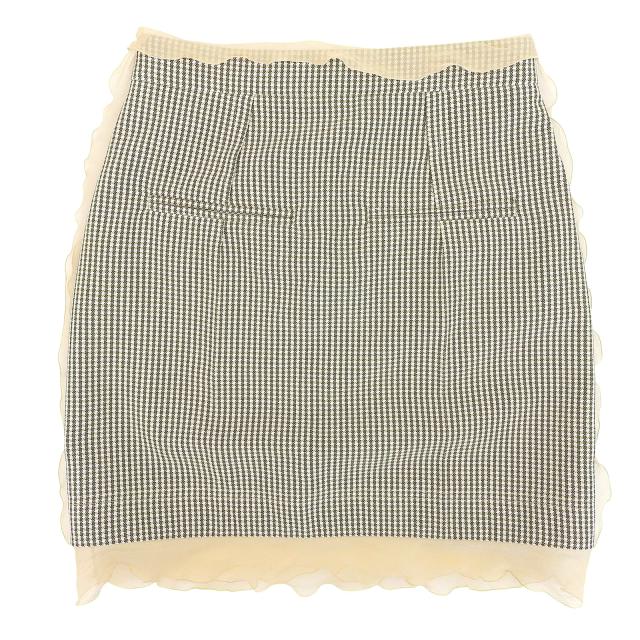 極美品▲FENDI フェンディ 22年製 FQ7416 千鳥格子 シフォン使い ウールスカート ベージュ ブラウン 36 イタリア製 正規品 レディース