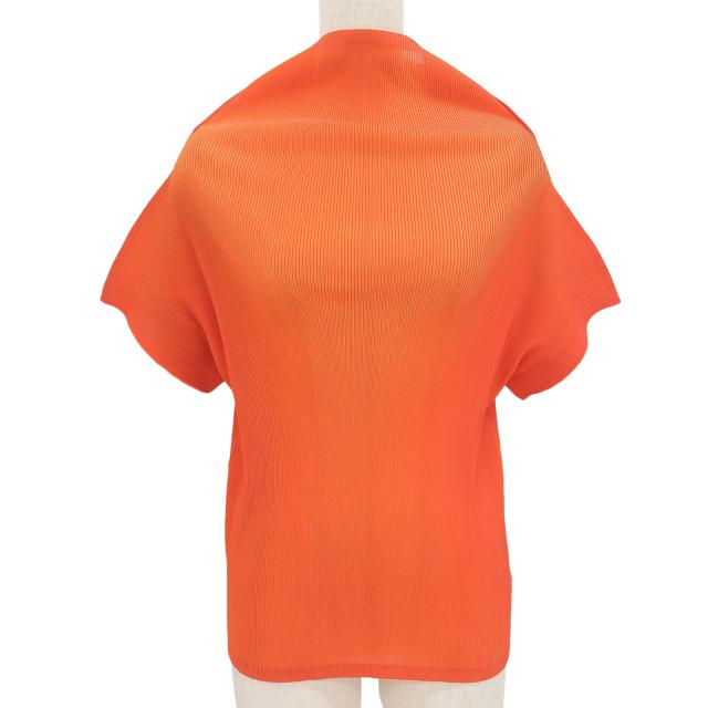 美品▲PLEATS PLEASE プリーツプリーズ イッセイミヤケ PP23-FK705 変形 ハイネック トップス オレンジ 3 日本製 正規品 レディース