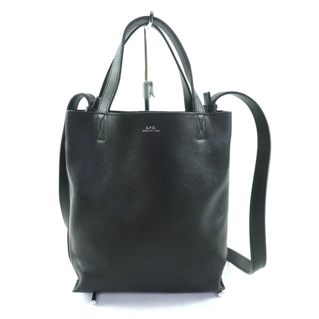美品★A.P.C. アーペーセー ロゴ入り バケッタレザー 2way ハンドバッグ ショルダーバッグ 鞄 ブラック イタリア製 レディース